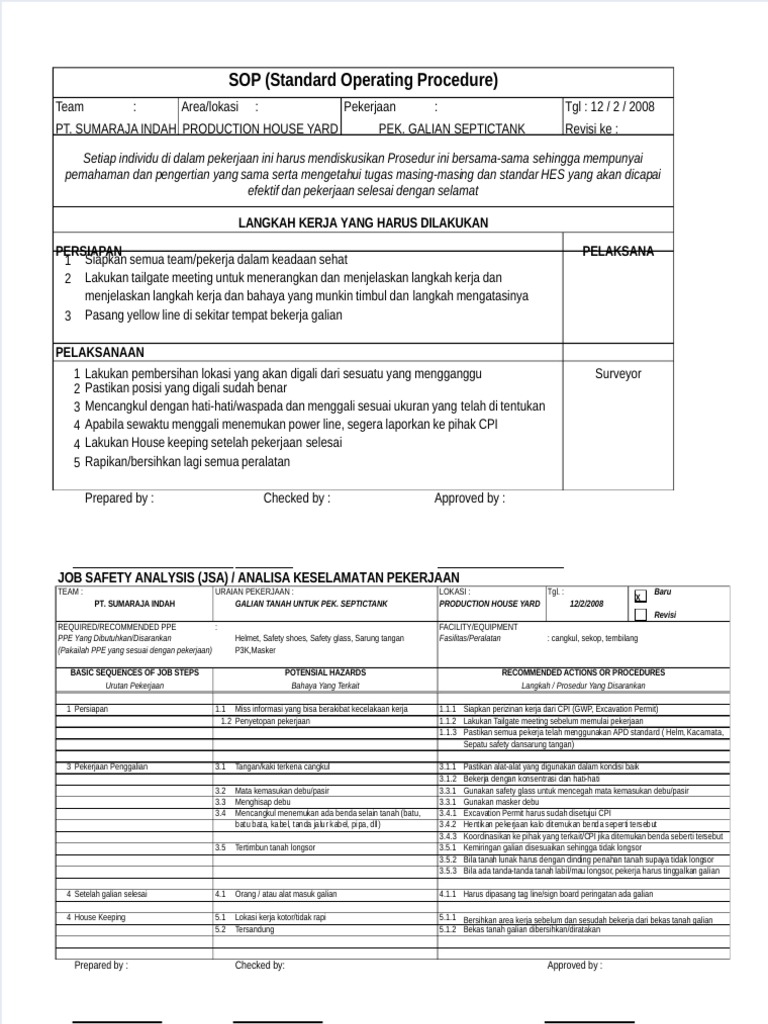 Sop Jsa Galian Septictank | PDF