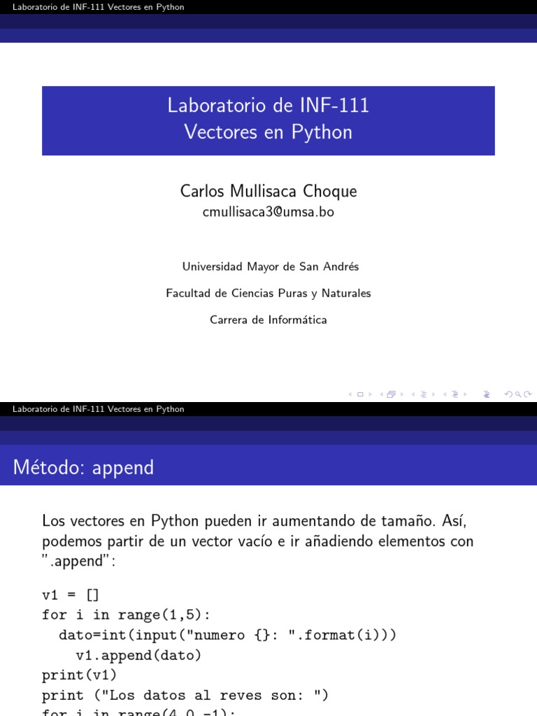 Vectores en Python | PDF | Python (lenguaje de programación ...