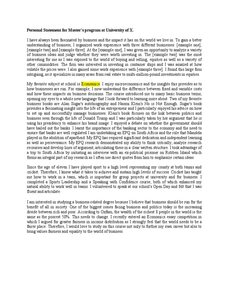 Personal Statement For Master | PDF | Microeconomics | Economics
