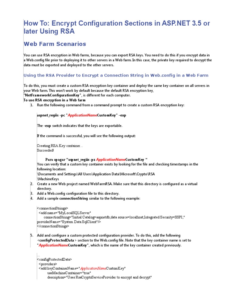 How To Encrypt Configuration Sections in ASP - Net 3.5 or Later Using RSA | PDF | Encryption ...