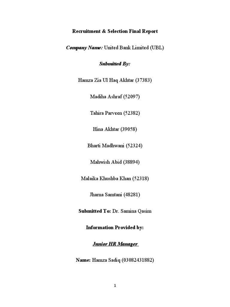 Sample - Group 6 - Final Report - Recruitment and Selection | PDF ...