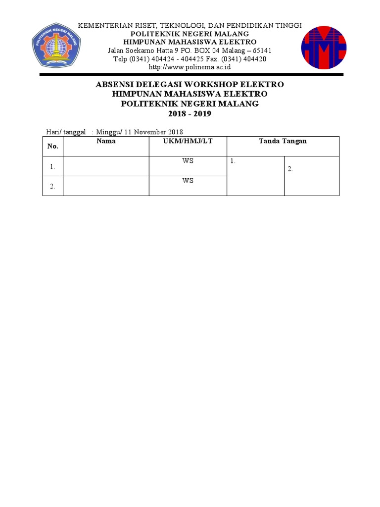 Absensi Delegasi Workshop Elektro 2018 | PDF