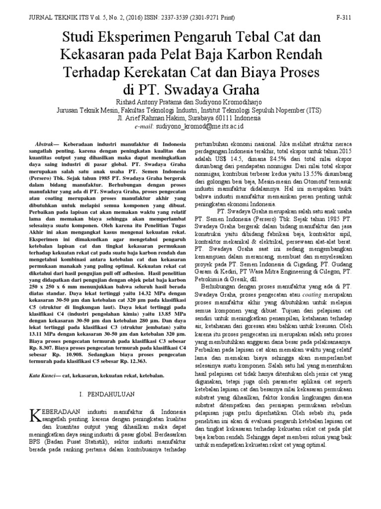 Studi Eksperimen Pengaruh Tebal Cat Dan | PDF
