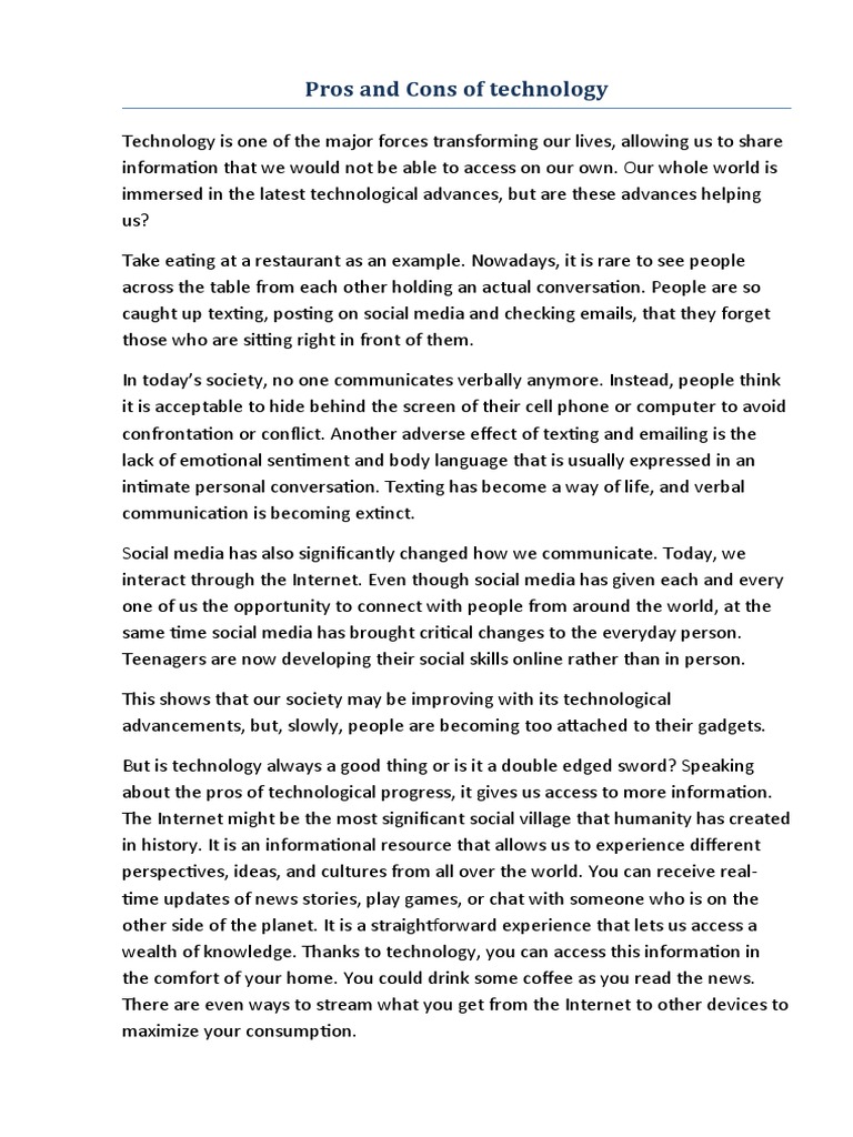 Pros and Cons of Technology | Download Free PDF | Social Media ...