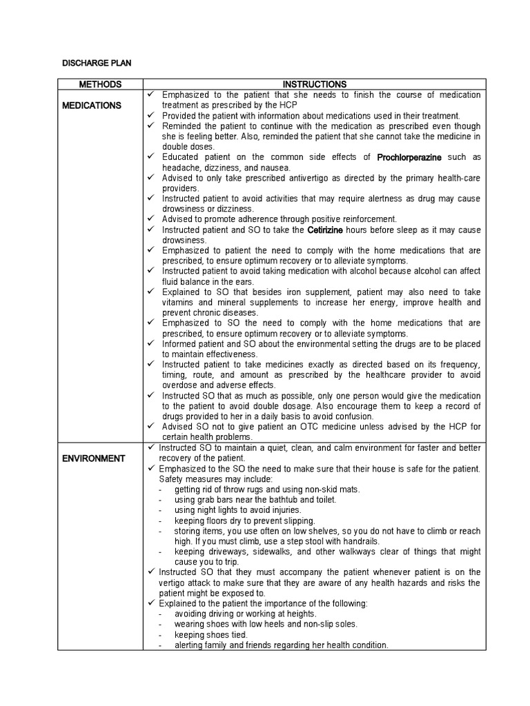 Medical Ward - Discharge Plan | PDF | Ménière's Disease | Dose ...