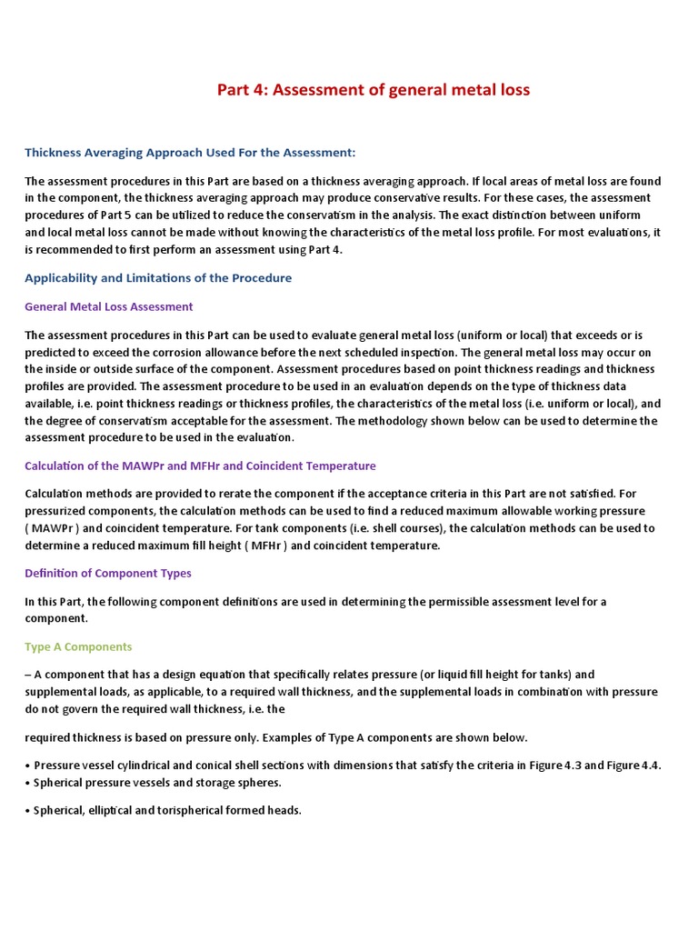 Part 4: Assessment of General Metal Loss: Thickness Averaging Approach ...