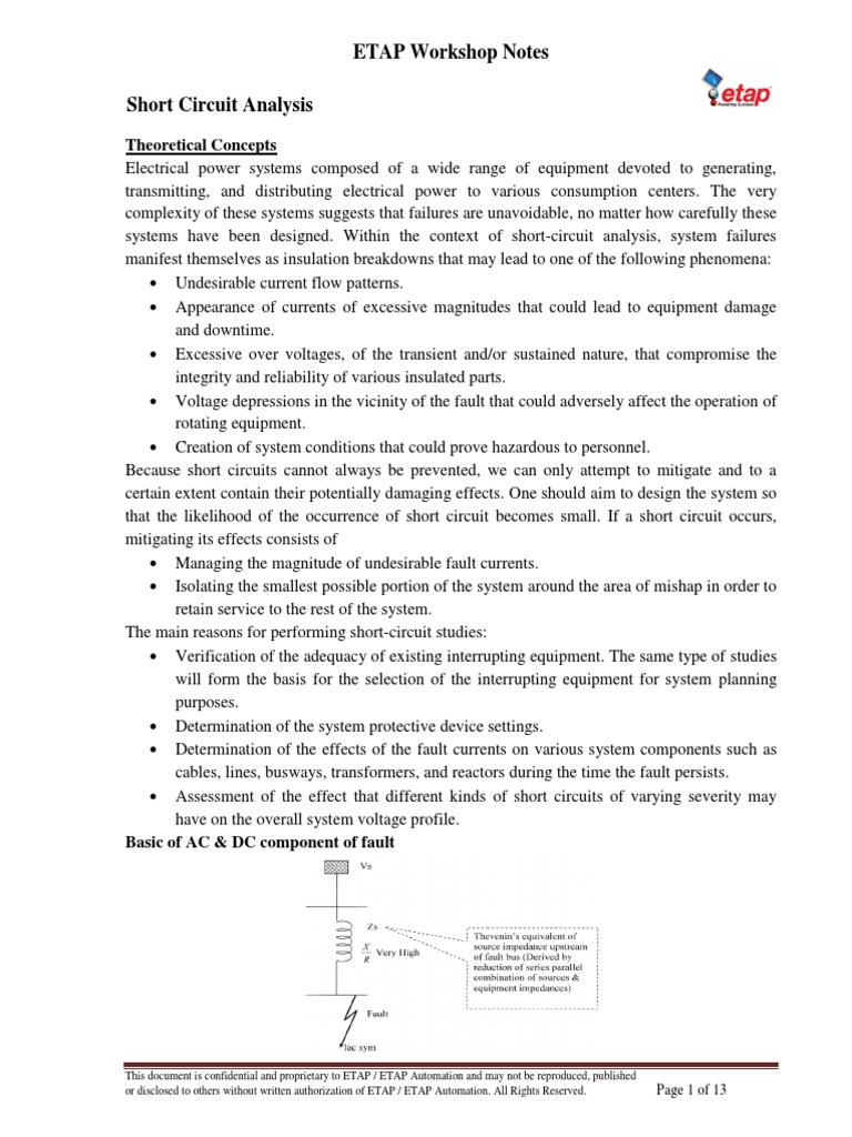 ETAP Workshop Notes Short Circuit Analysis: Theoretical Concepts | PDF ...