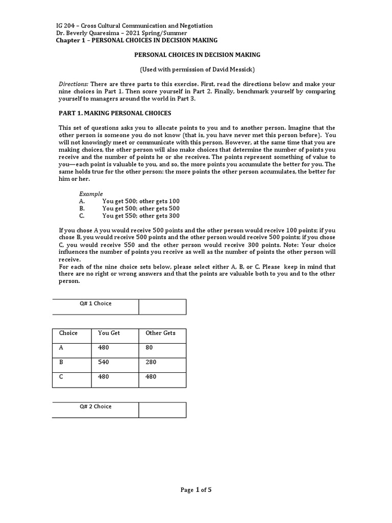 1 7 Personal Choices | PDF | Psychological Concepts | Cognition