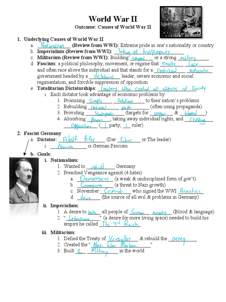 #2 WWII Guided Notes CAUSES | PDF | Dictatorship | Militarism