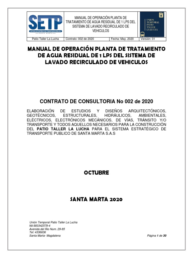 Manual de Operacion Ptar | PDF | Aguas residuales | Agua