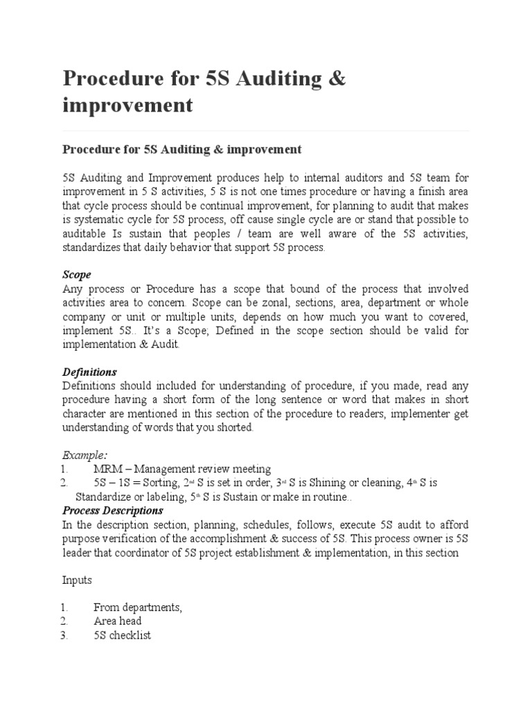 Procedure For 5S Auditing & Improvement | PDF | Audit | Business Process