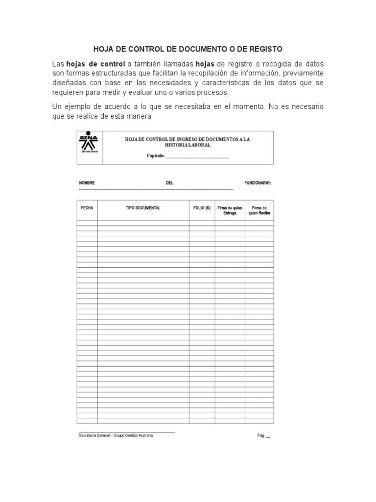 Ejemplo para A Realizacion de La Hoja de Control de Documento o de Registo | PDF
