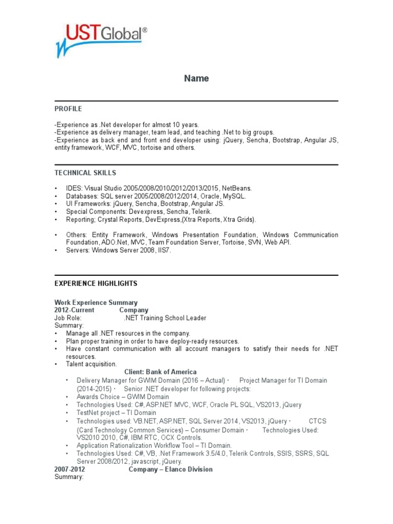 UST Template Resume | PDF | Entity Framework | Microsoft Visual Studio