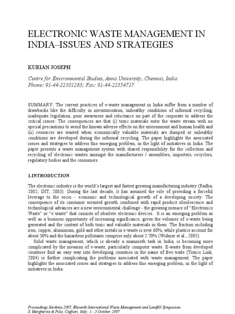Electronic Waste Management in India | PDF | Environmental Issues ...