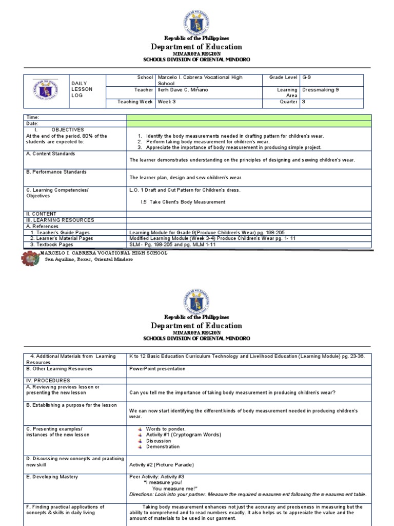 DLL-Take Body Measurement | PDF | Accuracy And Precision | Pedagogy