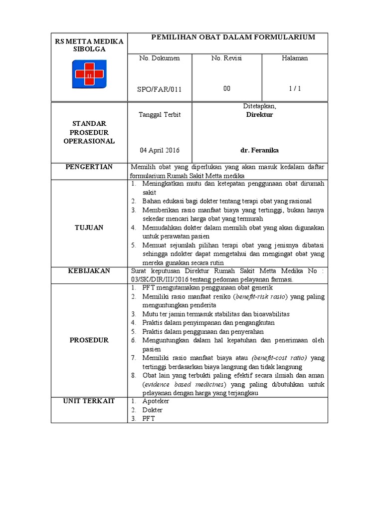 Sop Pemilihan Obat Dalam Formularium Pdf