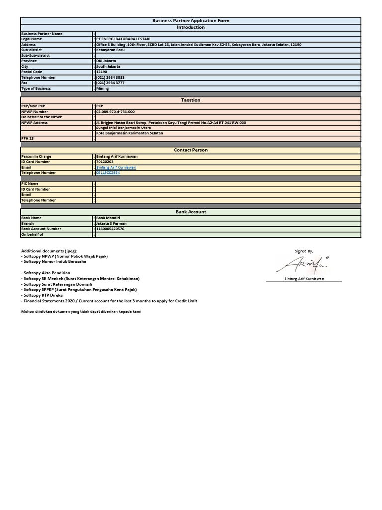 Business Partner Application Form | PDF | Banking | Computing And ...
