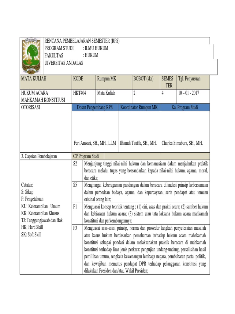 RPS - Mata Kuliah HK Acara MK | PDF | Politik | Ilmu Sosial