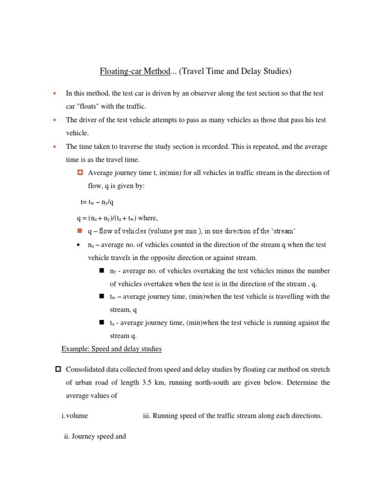 Floating-Car Method... (Travel Time and Delay Studies) | PDF | Traffic ...