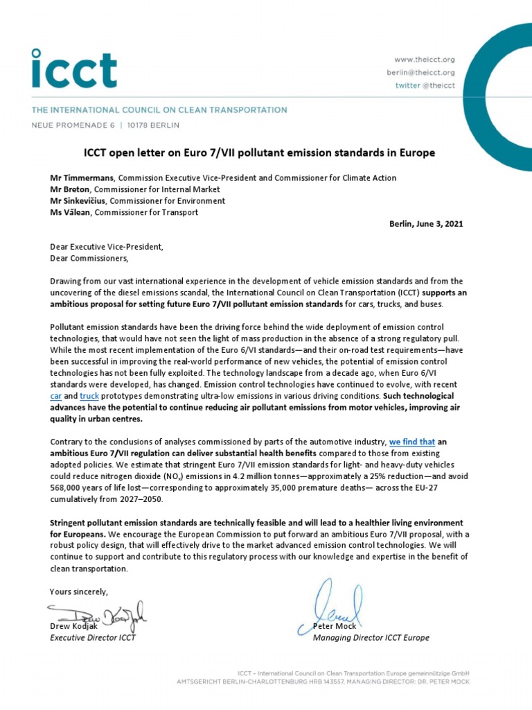 ICCT Open Letter On Euro 7/VII Pollutant Emission Standards in Europe ...