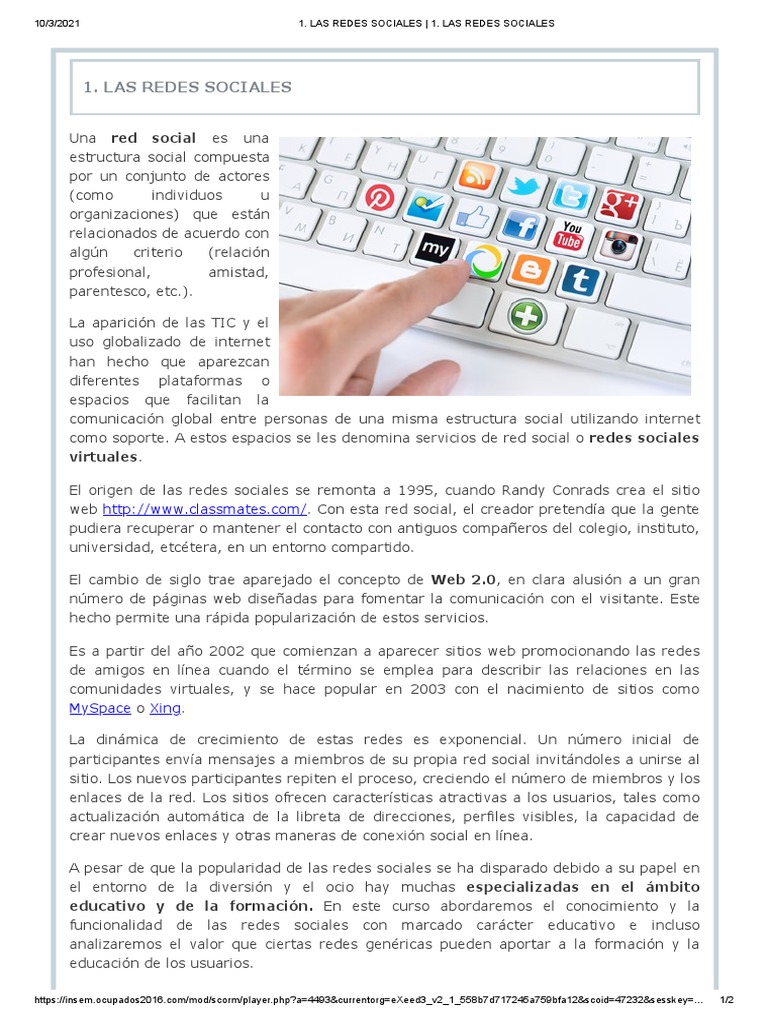 Las Redes Sociales Pdf Red Social Servicio De Redes Sociales