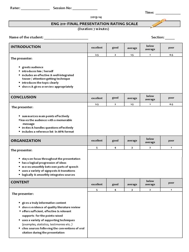 ENG 211 Final Presentation Rating Scale | PDF | Learning | Cognitive ...