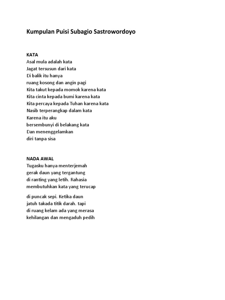 Puisi Subagio Sastrowardoyo: Refleksi Kehidupan | PDF