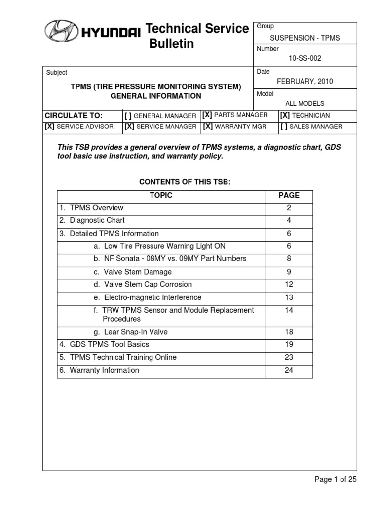 TPMS Guide for Service Managers | PDF | Tire | Electromagnetic Interference