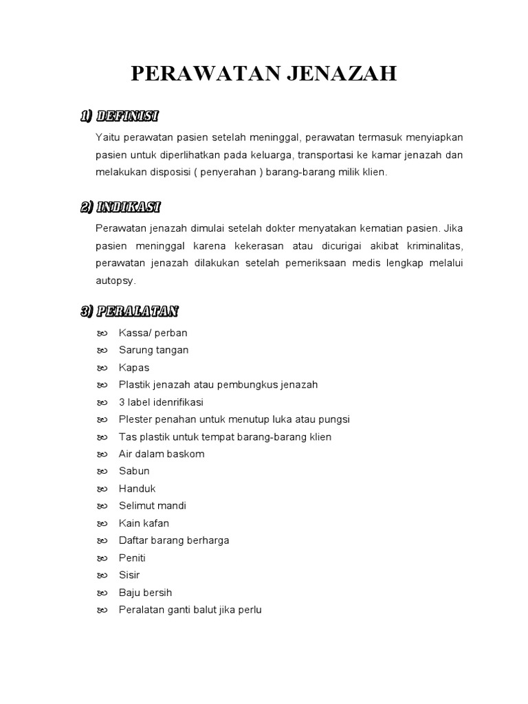 Prosedur Perawatan Jenazah Keperawatan | PDF | Kesehatan Holistik