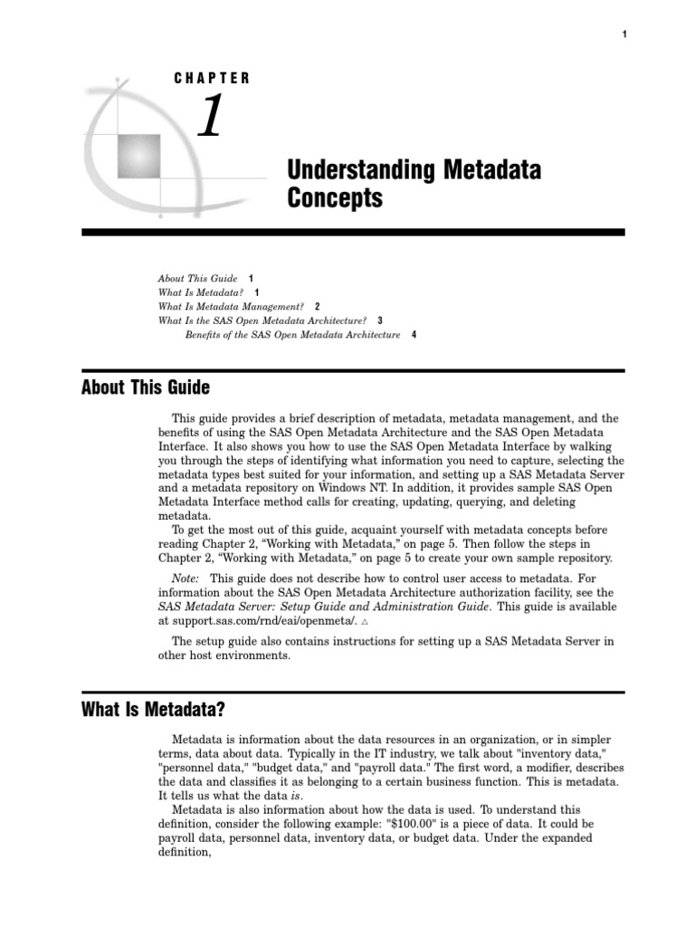 Understanding Metadata: An Introduction to Key Concepts, the SAS Open Metadata Architecture, and ...