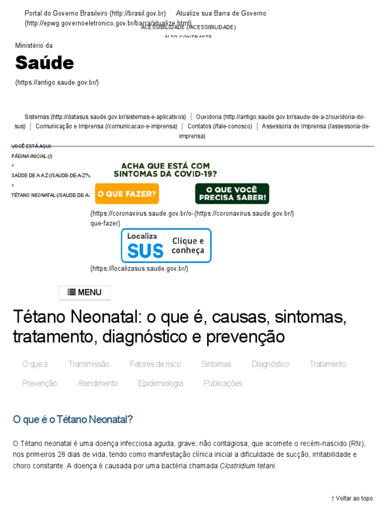 Tétano Neonatal - o Que É, Causas, Sintomas, Tratamento, Diagnóstico e ...