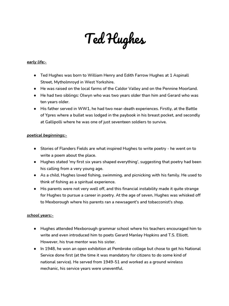 Ted Hughes: Early Life | PDF | Sylvia Plath | Poetry