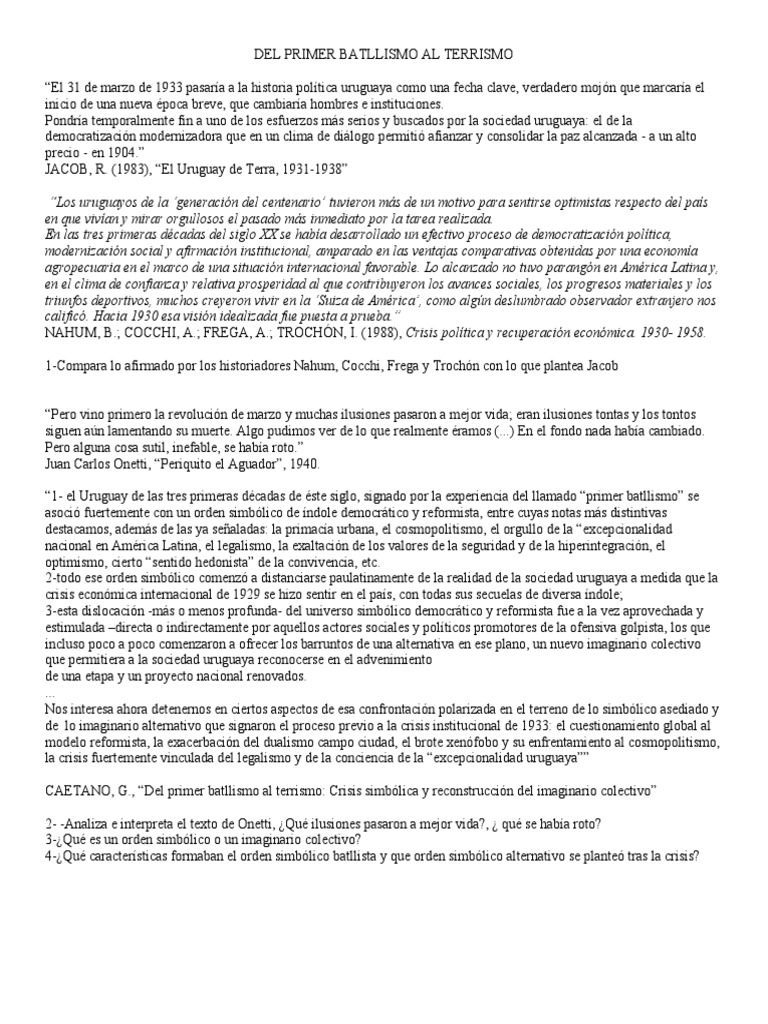 DEL PRIMER BATLLISMO AL TERRISMo - $1 | PDF | Uruguay | Democracia