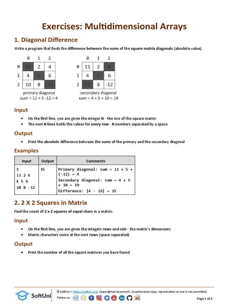 03 Multidimensional Lists Exercise PDF Matrix Mathematics