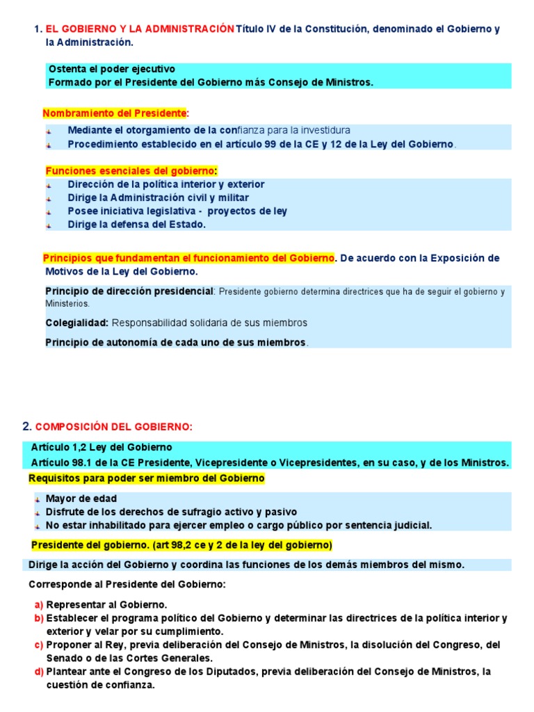 Esquema Resumen Gobierno Y La Administración Título Iv De La