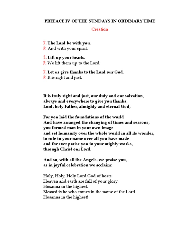 Mass Preface V OF THE SUNDAYS IN ORDINARY TIME | PDF | Eucharist ...