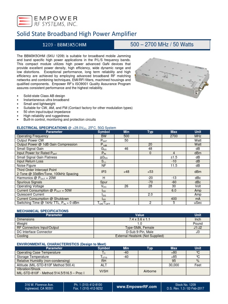 Empower RF Amplifier 1209 | PDF | Amplifier | Signal Processing