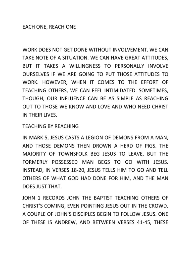 Each One Reach One | PDF | Gospel Of John | Disciple (Christianity)