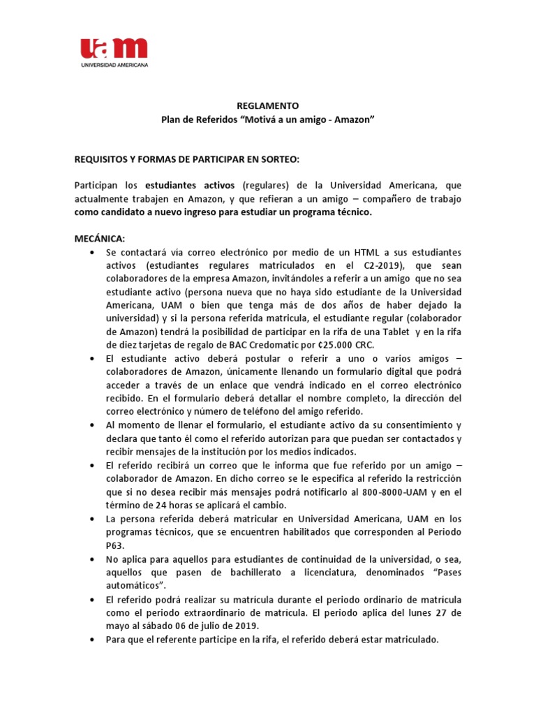 Reglamento Referidos AMAZON UAM | PDF | Regulación | Business