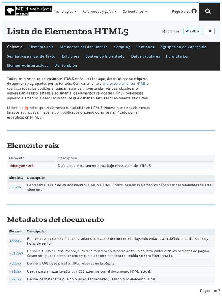 Lista de Elementos HTML5 | PDF | HTML5 | HTML