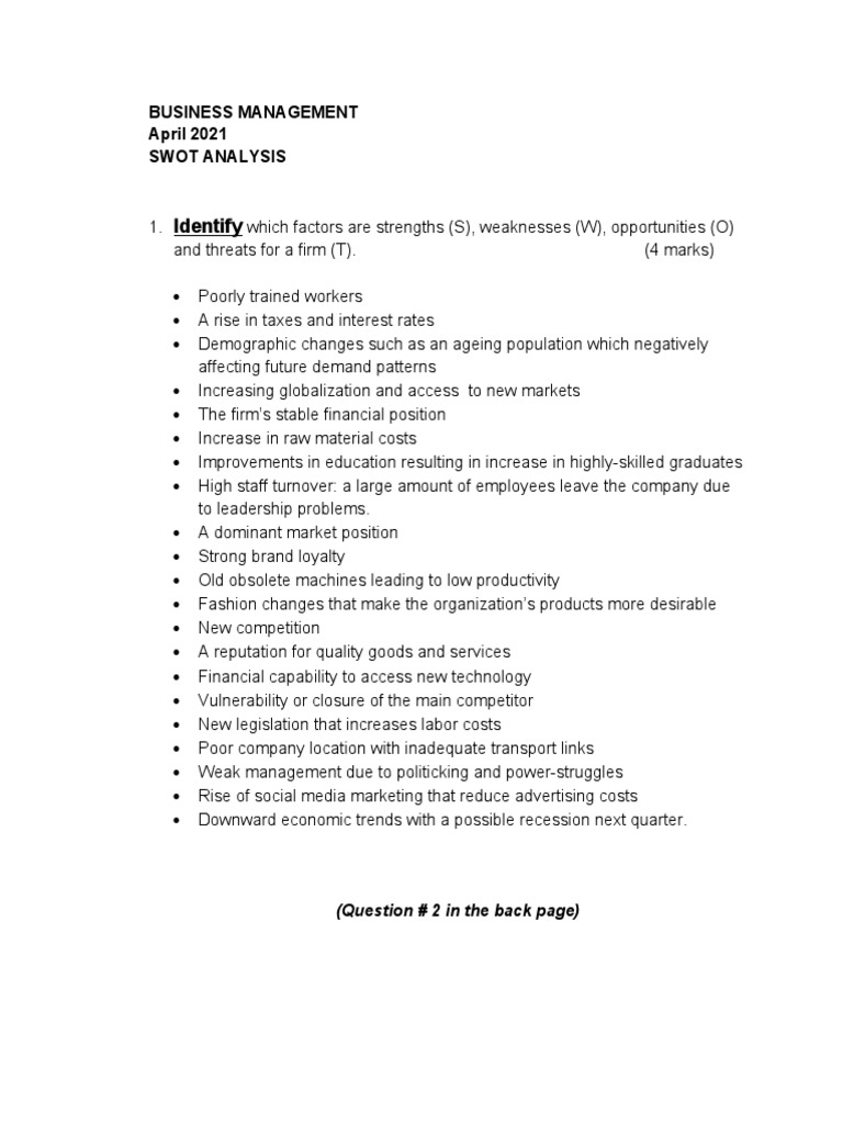 Identify: Business Management April 2021 Swot Analysis | PDF ...