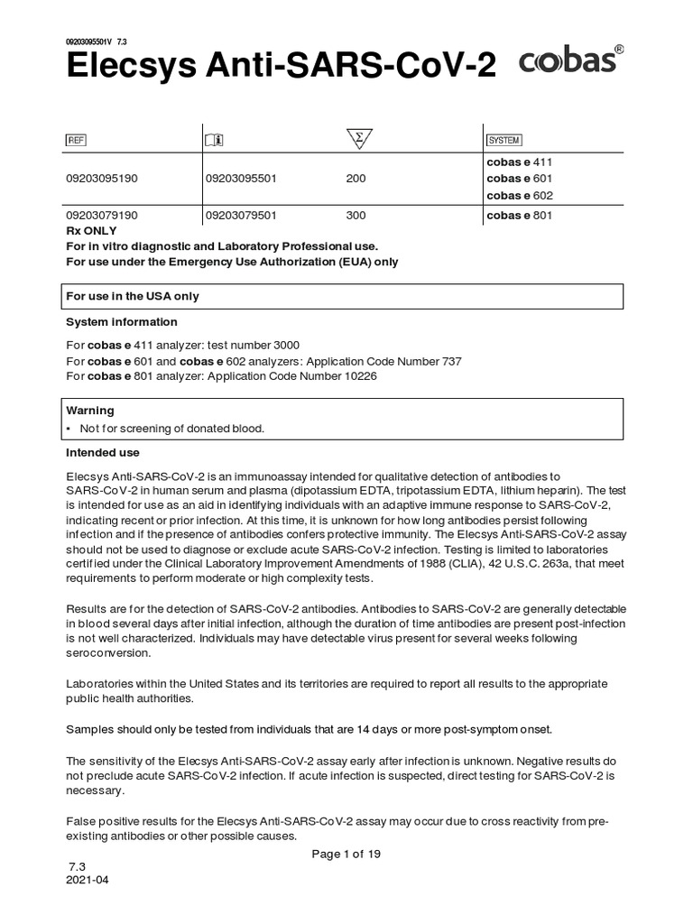 EUA Roche Elecsys Ifu | PDF | Immunoassay | Infection