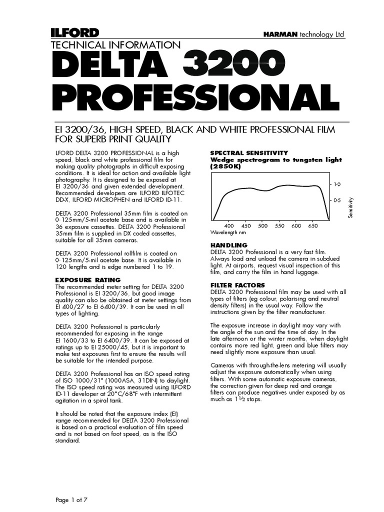 Delta 3200 Ficha Tecnica | PDF | Film Speed | Exposure (Photography)