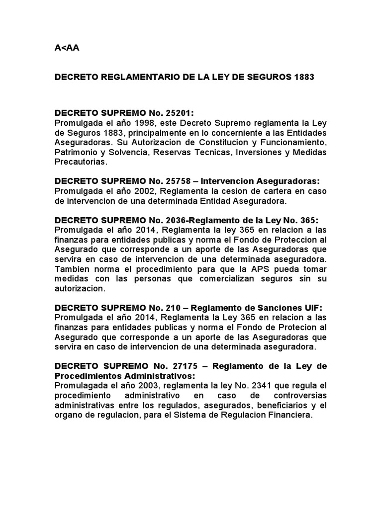 Decreto Reglamentario de La Ley de Seguros 1883 | PDF | Regulación | Justicia
