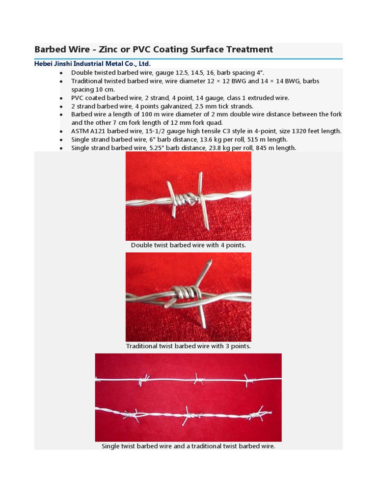 Barbed Wire - Zinc or PVC Coating Surface Treatment: Hebei Jinshi ...