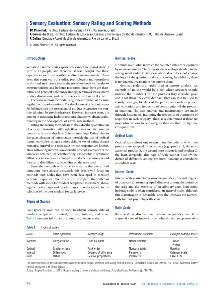 Sensory Evaluation: Sensory Rating and Scoring Methods: Nominal Scale ...