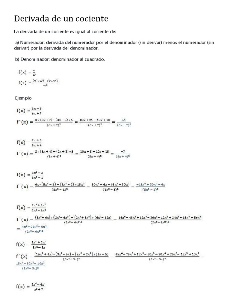 Derivada de un Cociente: Explicación y Ejemplos | PDF