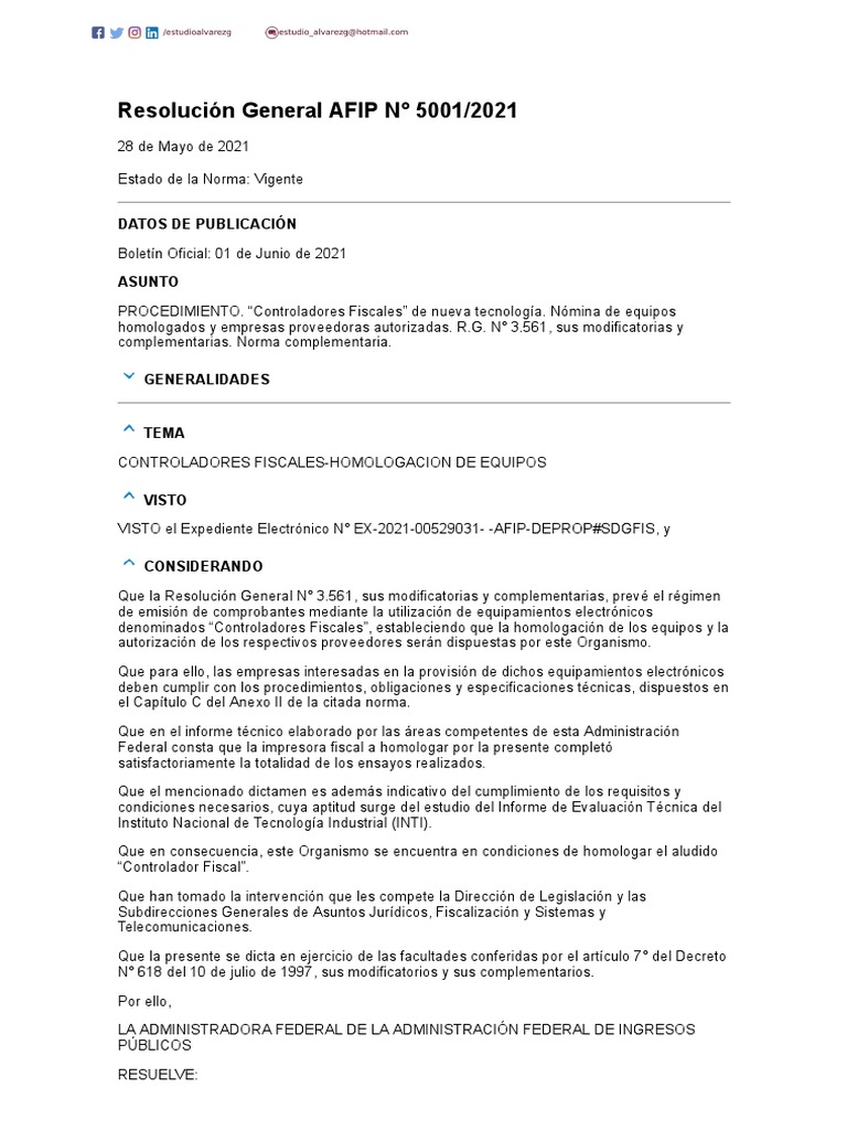 RG 5001-2021 Procedimiento Controladores Fiscales | PDF | Tecnología ...