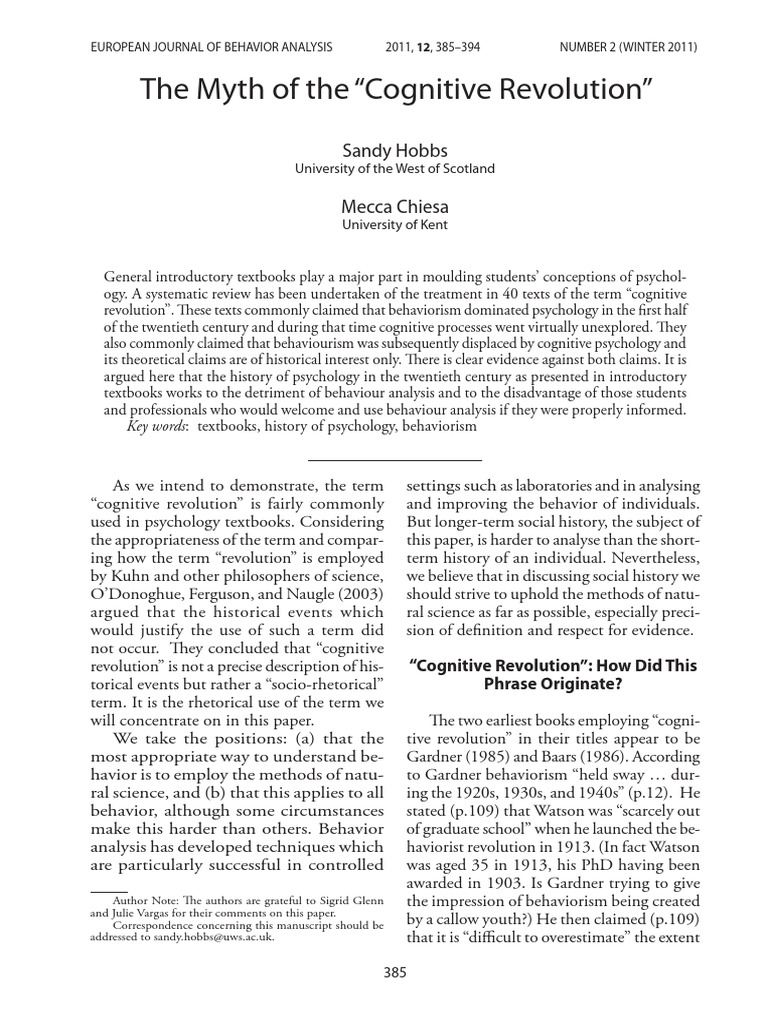 The Myth of The "Cognitive Revolution" | PDF | Behaviorism | Psychology