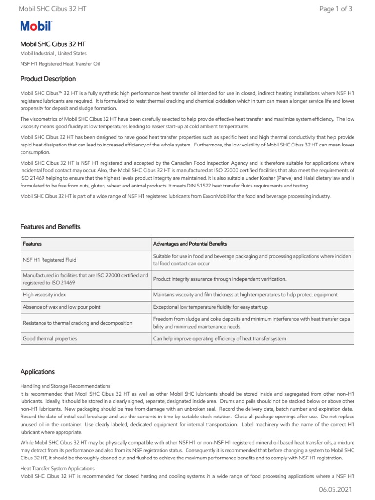 GL XX Mobil SHC Cibus 32 HT | PDF | Heat Transfer | Exxon Mobil